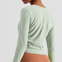 China Pleated Ladies Long Sleeve Yoga Tops Quick Dry Four Way Stretch Yoga T Shirts for sale
