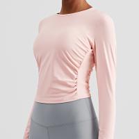 China Pleated Ladies Long Sleeve Yoga Tops Quick Dry Four Way Stretch Yoga T Shirts for sale
