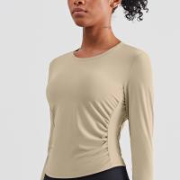 China Pleated Ladies Long Sleeve Yoga Tops Quick Dry Four Way Stretch Yoga T Shirts for sale