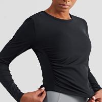 China Pleated Ladies Long Sleeve Yoga Tops Quick Dry Four Way Stretch Yoga T Shirts for sale