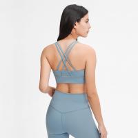 China Mesh Stitching Womens Sports Bra Pull Round High Neck Gathered Shockproof for sale