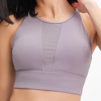 China Mesh Stitching Womens Sports Bra Pull Round High Neck Gathered Shockproof for sale