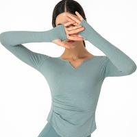 China Nylon V Neck Running Top Nude Feeling Gym Long Sleeve Womens Workout Top for sale