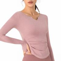 China Nylon V Neck Running Top Nude Feeling Gym Long Sleeve Womens Workout Top for sale