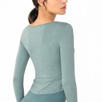 China Nylon V Neck Running Top Nude Feeling Gym Long Sleeve Womens Workout Top for sale