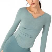 China Nylon V Neck Running Top Nude Feeling Gym Long Sleeve Womens Workout Top for sale