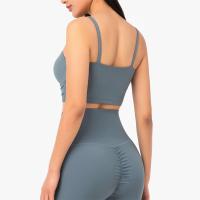 China Bright Color Shallow Front Criss Cross Sports Bra Women Nylon Top With Removable Pads for sale