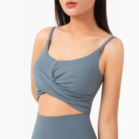 China Bright Color Shallow Front Criss Cross Sports Bra Women Nylon Top With Removable Pads for sale