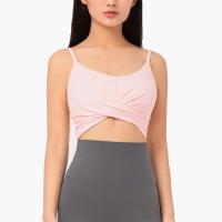 China Bright Color Shallow Front Criss Cross Sports Bra Women Nylon Top With Removable Pads for sale
