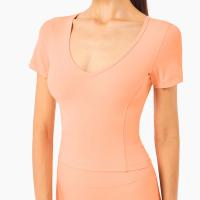 China Light Nuls Sexy V Neck Running T Shirt Yoga Women's Short Sleeve Athletic Tops for sale