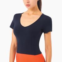 China Light Nuls Sexy V Neck Running T Shirt Yoga Women's Short Sleeve Athletic Tops for sale
