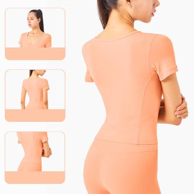 China Light Nuls Sexy V Neck Running T Shirt Yoga Women's Short Sleeve Athletic Tops for sale