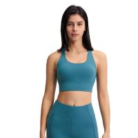 China U Collar Yoga Womens Sports Bra Nylon Stitching Mesh Triangle Back for sale