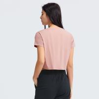 China Quick Drying Loose Short Sleeve T Shirt Womens Fitting Yoga Crop Tops for sale