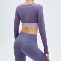 China Two Piece Ladies Yoga Tops Long Sleeve Hollow Out Running Crop Top With Bra for sale