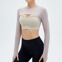 China Two Piece Ladies Yoga Tops Long Sleeve Hollow Out Running Crop Top With Bra for sale