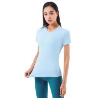 China Polyester Ladies Yoga Tops Naked Feeling Slim Short Sleeve Sports Tops for sale