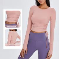 China Waist Drawstring Ladies Yoga Tops T Shirts Stretchable Long Sleeve for sale