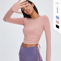 China Waist Drawstring Ladies Yoga Tops T Shirts Stretchable Long Sleeve for sale