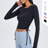 China Waist Drawstring Ladies Yoga Tops T Shirts Stretchable Long Sleeve for sale