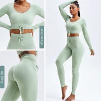 China Ribbed Women's 2 Piece Workout Set Scrunch Butt Leggings With Crop Top for sale