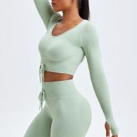 China Ribbed Women's 2 Piece Workout Set Scrunch Butt Leggings With Crop Top for sale