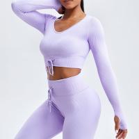 China Ribbed Women's 2 Piece Workout Set Scrunch Butt Leggings With Crop Top for sale