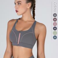 China Full Cup Front Zipper Sports Bra Shockproof Fitness High Strength for sale