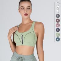 China Full Cup Front Zipper Sports Bra Shockproof Fitness High Strength for sale