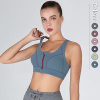 China Full Cup Front Zipper Sports Bra Shockproof Fitness High Strength for sale