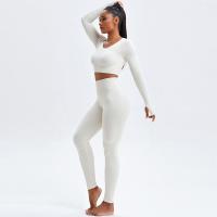 China Stretchable Female Yoga Set Clothes Seamless Running Ribbed Crop Top Leggings for sale
