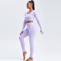 China Stretchable Female Yoga Set Clothes Seamless Running Ribbed Crop Top Leggings for sale