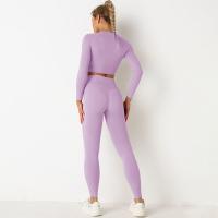 China Purple Seamless Yoga Set Clothes Running High Waist Ribbed Long Sleeve Top for sale