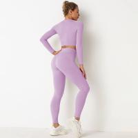 China Purple Seamless Yoga Set Clothes Running High Waist Ribbed Long Sleeve Top for sale
