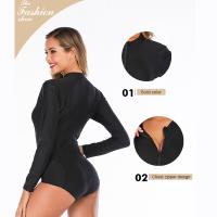 China Neoprene Womens Long Sleeve One Piece Swimsuit Nylon Black Zipper Bathing Suit for sale