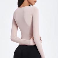 China Cross Folded Ladies Yoga Tops Long Sleeve V Neck Sports Shirts With Thumb Hole for sale