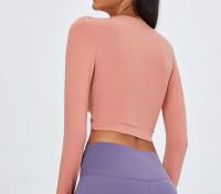 China Sexy Kink V Neck Workout Tops Exposed Nude Ladies Sports Top for sale