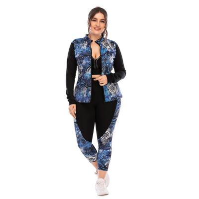 China Stand Collar Plus Size 3 Piece Yoga Sets Side Pocket Squat Proof Womens Gym Set for sale