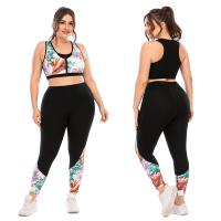 China Printing Front Zip Gym Plus Size Two Piece Workout Sets Sleeveless Nylon Spandex for sale