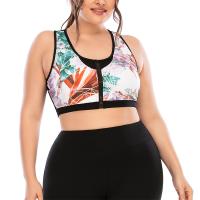 China Printing Front Zip Gym Plus Size Two Piece Workout Sets Sleeveless Nylon Spandex for sale