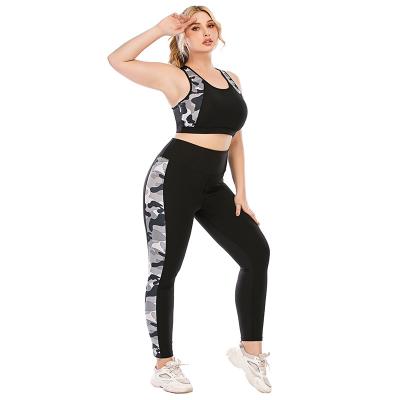 China Side Camo Plus Size Yoga Sets Moisture Wicking Sports Bra Top And Tight Leggings for sale