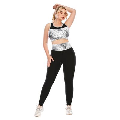 China Snakeskin Printing Big Cup Yoga Sets 82% Nylon Gym Sports Bra And Leggings Set for sale