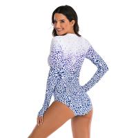 China Zipper Front One Piece Long Sleeve Swimsuit Printing High Elastic Thumb Cuff for sale