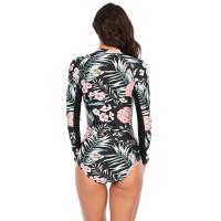 China Stand Collar Womens Zipper One Piece Swimsuit Long Sleeve Printed Customized for sale