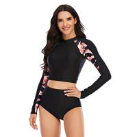 China Sunscreen Long Sleeve 2 Piece Swimsuit Round Neck Womens Long Sleeve Surf Suit for sale
