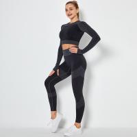 China Knitted Womens Seamless Workout Sets High Elastic Two Piece Workout Sets Long Sleeve for sale