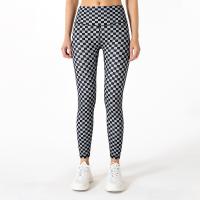 China Sweat Wicking Workout Womens XL Yoga Pants Checkerboard Grid High Waisted for sale
