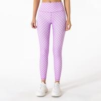 China Sweat Wicking Workout Womens XL Yoga Pants Checkerboard Grid High Waisted for sale