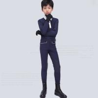 China Quick Drying Childrens Horse Riding Tights Knee Silicone Navy Blue Riding Leggings for sale
