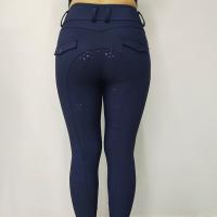 China Womens Horse Riding Pants Navy Blue Front Pocket Full Seat Silicone Grip Breeches for sale